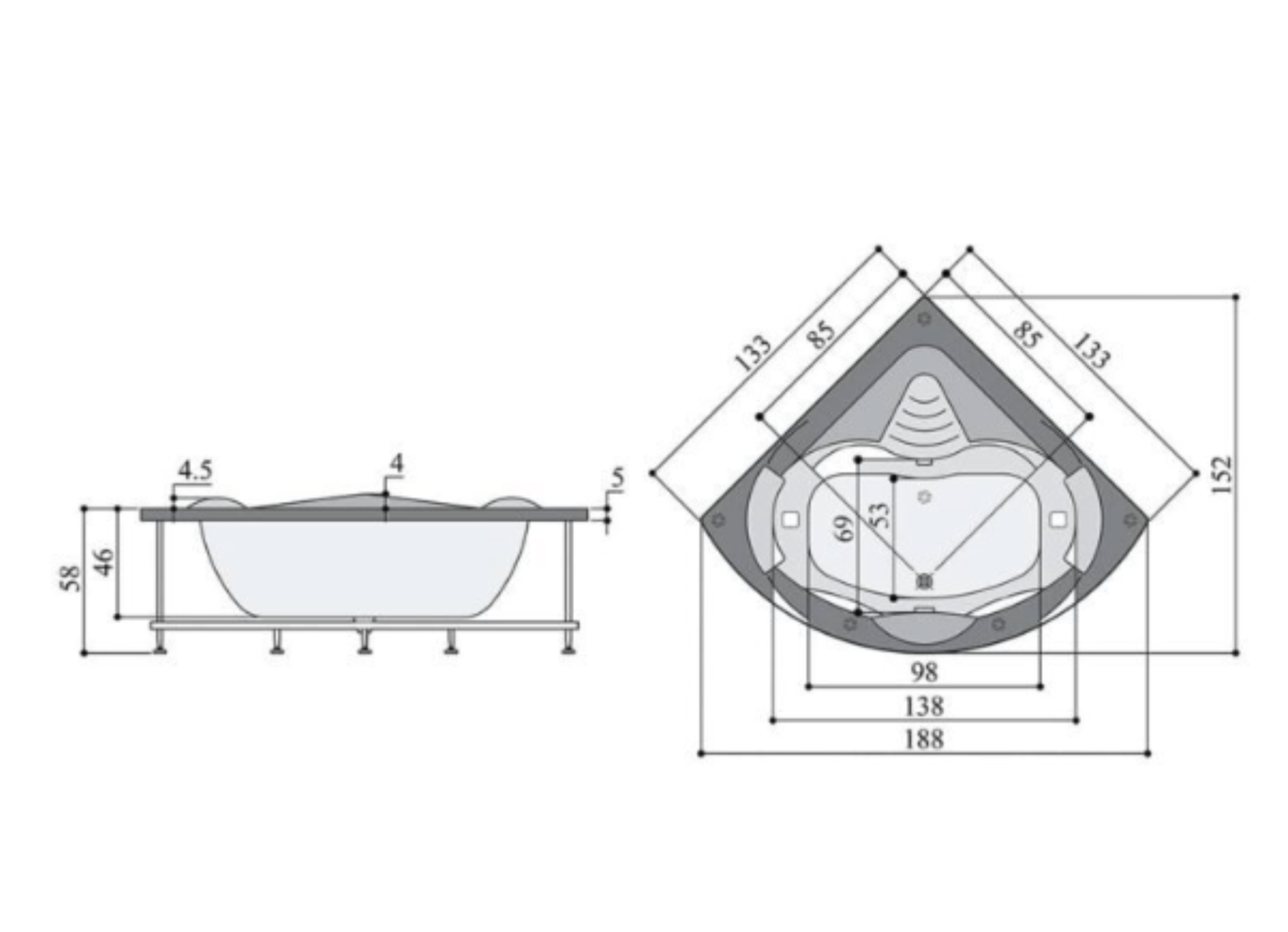 وان حمام پرشین استاندارد مدل شاریس سایز 133*133*58 – فروشگاه آنلاین لوانته