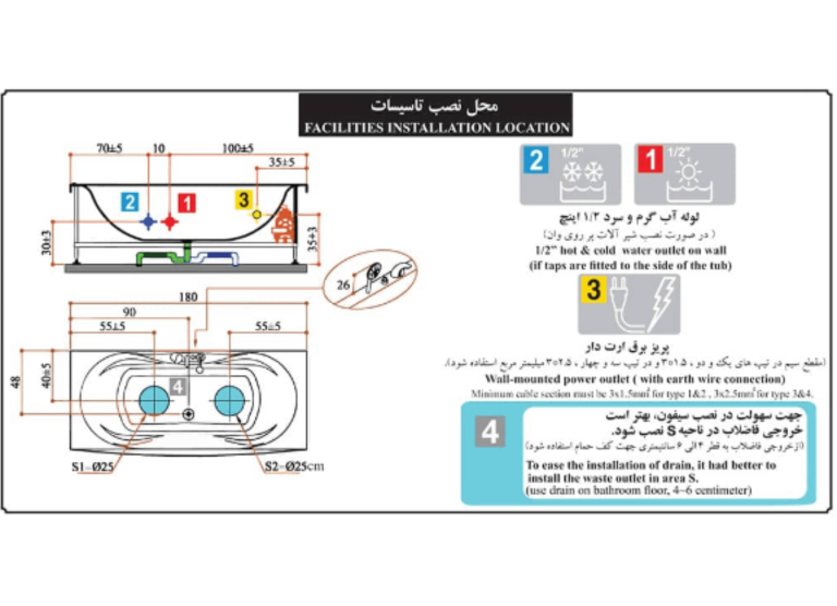 وان حمام پرشین استاندارد مدل رونیا سایز 180*75*55 – فروشگاه آنلاین لوانته